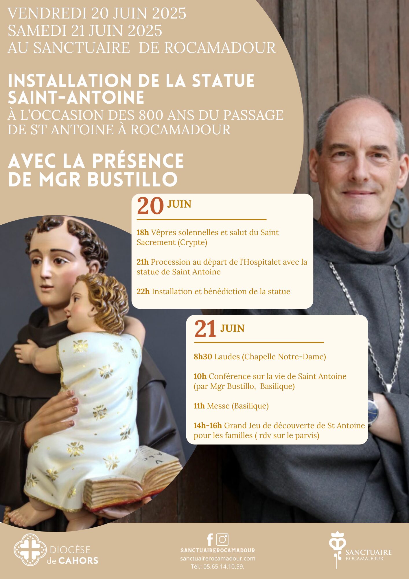 Installation statue Saint-Antoine - Sanctuaire de Rocamadour